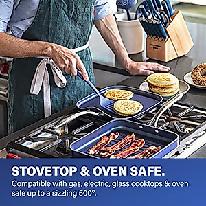 Granitestone Blue Nonstick 10.5” Griddle Pan/Flat Grill with Ultra Durable Mineral and Diamond Triple Coated Surface, Stay Cool Stainless-Steel Handle, Oven & Dishwasher Safe, 100% PFOA Free…