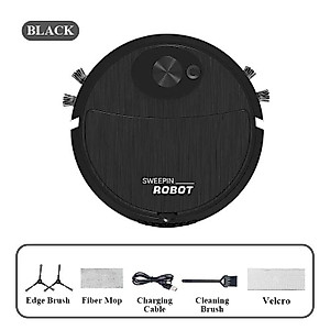 Robot Vacuum and Mop Combo, Automatic Robotic vacuum cleaner,rechargeable household Robotic vacuum cleaner intelligent sweeping robot, Daily Floor cleaning, ideal for pet hair hard/wood floor - black