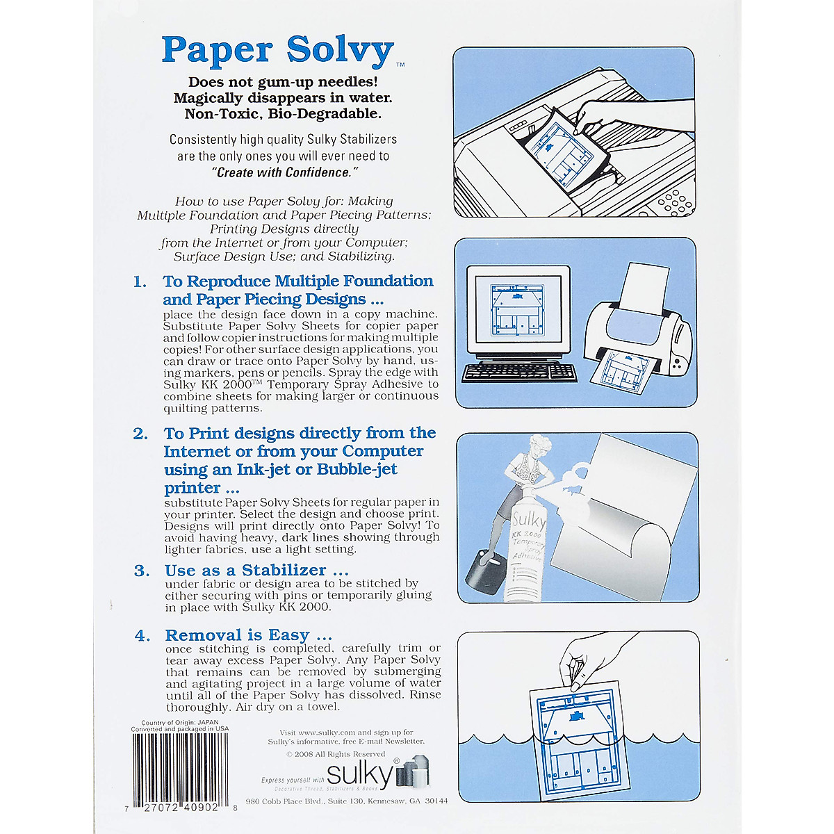 Sulky Paper Solvy Water Soluble Fabric stabilizer, 8, White