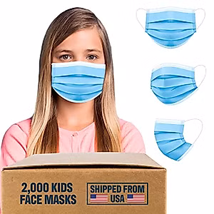 2000 Kids Disposable Face Masks, Bulk Face masks (40 Boxes, 50pcs/Box), Non Woven Thick 3-Layers Breathable Facial Masks with Adjustable