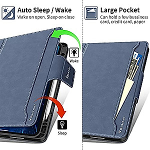BuKoor iPad Pro 12.9 inch 2022/2021/2020/2018 Case Generation with Apple Pencil Holder PU Leather Folio Smart Stand Magnetic Clasp Shockproof Cover for iPad Pro 12.9 6th/5th/4th/3rd(Dull Blue)