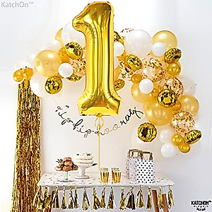 KatchOn, Gold One Balloon for First Birthday - 40 Inch | 1 Balloon for 1st Birthday | Number 1 Balloon for 1st Birthday Decorations for Boys | First Birthday Balloons, Wild One Balloons Decorations