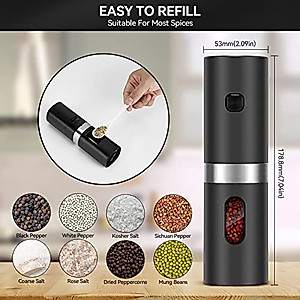 BONNIGHT Electric Salt and Pepper Grinder Set, Automatic Salt & Pepper Mill Refillable with Rechargeable Base, USB Cables, 2 Adjustable Coarseness Mills, One Hand Operation, LED Light