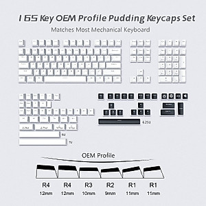 Womier Pudding Keycaps, PBT Keycaps 165 Keys Set Custom Keycap Set, Shine Through Keycaps OEM Profile, Universal Compatiability for 100%, 75%, 65%, 60% Keyboard-White