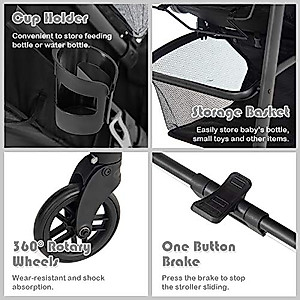 BABY JOY Baby Stroller, 2 in 1 Convertible Carriage Bassinet to Stroller, Pushchair with Foot Cover, Cup Holder, Large Storage Space, Wheels Suspension, 5-Point Harness (Gray)