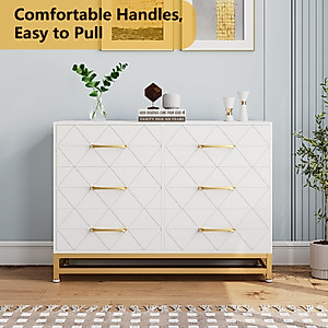 GarveeHome Dresser for Bedroom with 6 Drawer Double Dressers, Modern Wooden Dresser Chest, Beside Table for Closet, Nursery, Living Room, White