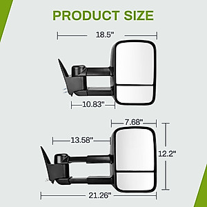 AUTOSAVER88 Towing Mirrors Compatible with 1988-1998 Chevy GMC C1500 C2500 C3500 K1500 K2500 K3500 Pickup Truck Manual Extendable Tow Mirrors, Driver and Passenger Sides Pair Set