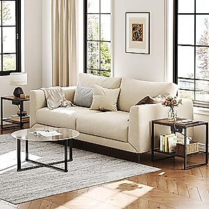 MAHANCRIS End Table with Charging Station, Square Side Table with Outlets and USB Ports, Square Modern Night Stand with 2-Tier Storage Shelf, Sofa Coffee Table, Fridge Stand, for Living Room ETHR54E01