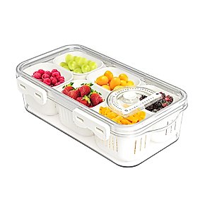 MANO Serving Trays for Party Divided Veggie Tray with Lid Sealed Sectioned Fruit Snack Serving Platter Vegetable Storage with 6 Compartments Snackle Box Charcuterie Container Fridge Organizer