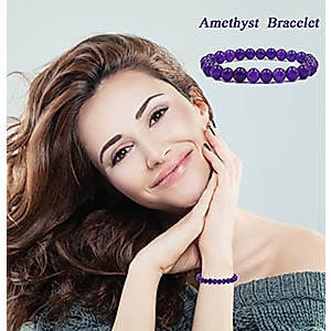 MOZAKA 12Pcs Gorgeous Semi-Precious Gemstones Round Beads Energy Power Crystal Reiki Healing Elastic Stretch Bracelet for Women Men Gifts