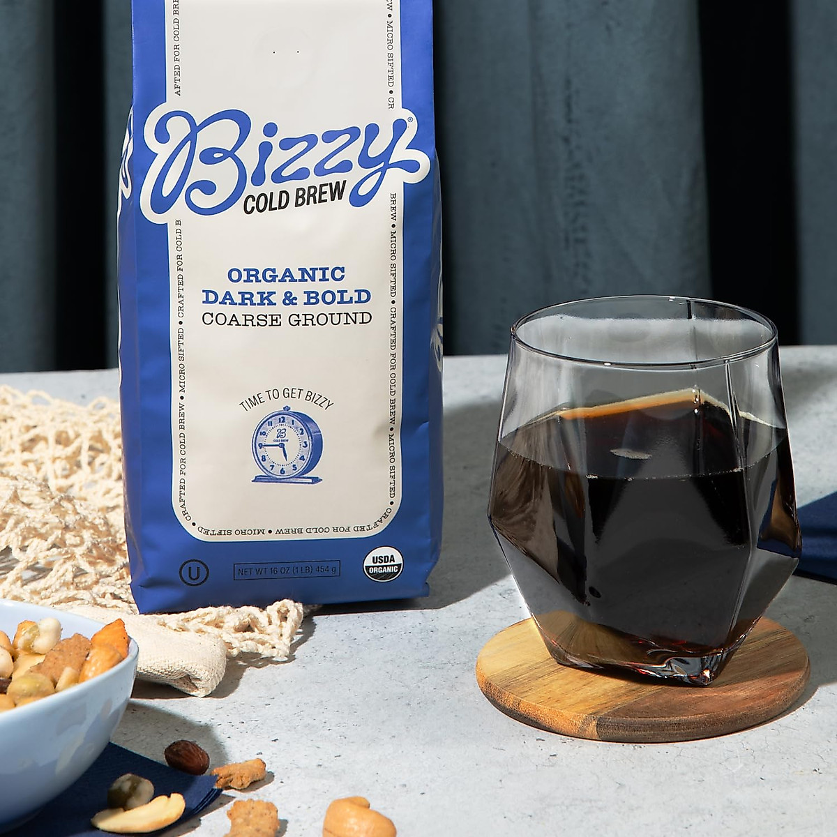 Bizzy Organic Cold Brew Coffee | Dark & Bold Blend | Coarse Ground Coffee | Dark Roast | Micro Sifted | Specialty Grade | 100% Arabica | 1 LB