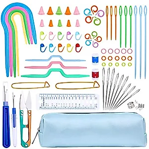 JUPEAN Complete Knitting and Crochet Accessories, Knitting Tool Kit Knitting Supplies Kit with Knitting Stitch Markers Plastic Sewing Needles Seam Ripper Cable Needles for Knitting Sewing Kit