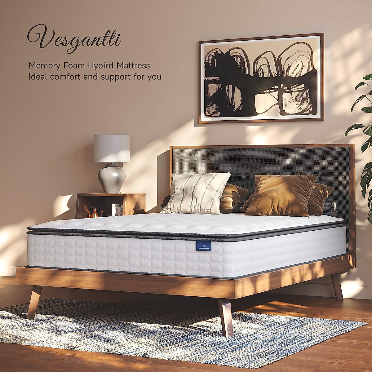 Vesgantti Full Size Mattress, 12 Inch Hybrid Full Mattress in a Box, Pillow Top Double Bed Mattress, Gel Memory Foam and Pocket Coils Innerspring Mattresses, Pressure Relief, Medium Firm Plush Feel