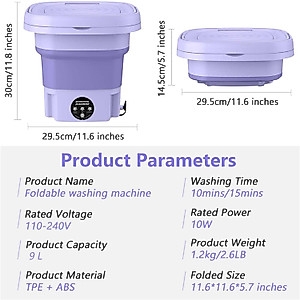 MacLehose Mini Portable Washing Machine, Mini Washer and Dryer Combo, 9L,Foldable,Mini Washer for Baby Clothes, Underwear or Socks,Small Clothes, Camping&Travel Laundry,Portable Washer Machine(purple)