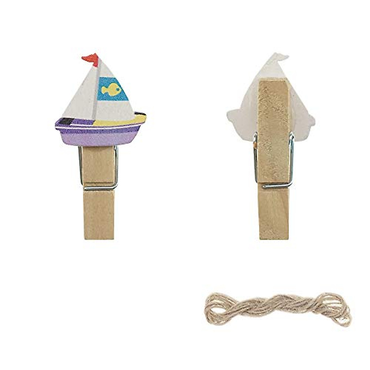 Mini Ocean Nautical Wooden Clothespins Sea Decorative Wood Peg Pin Craft Clips for Pictures Memo Card Photo with Jute Twine, 30 Counts by Shxstore