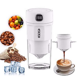 Aldeepo Portable Coffee Grinder and Blender Smoothies with 12Oz BPA Free Personal Travel Cup, Durable Stainless Steel Mix Blender with Metal Coffee Filter, USB Rechargeable(White)
