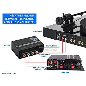 Kinter PR400 Ultra Compact Phono Vinyl Turntable Preamp - Mini Electronic Audio Stereo Phonograph Preamplifier with Gold Plated RCA Input and Outputs & Low Noise Operation 12 Volt DC Adapter Included