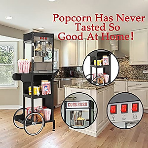 8 Ounce Popcorn Machine Movie Theater Style with Cart Old Fashioned Popcorn Maker Machine for Home Commercial Halloween Christmas Gift, Black