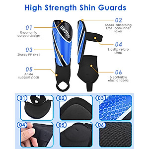 BROTOU Shin Guards Soccer Youth, Soccer Shin Guards for Kids 3-15, Light Weight Adjustable Straps Shin Pads Protection Equipment with Ankle and Leg Calf Protection