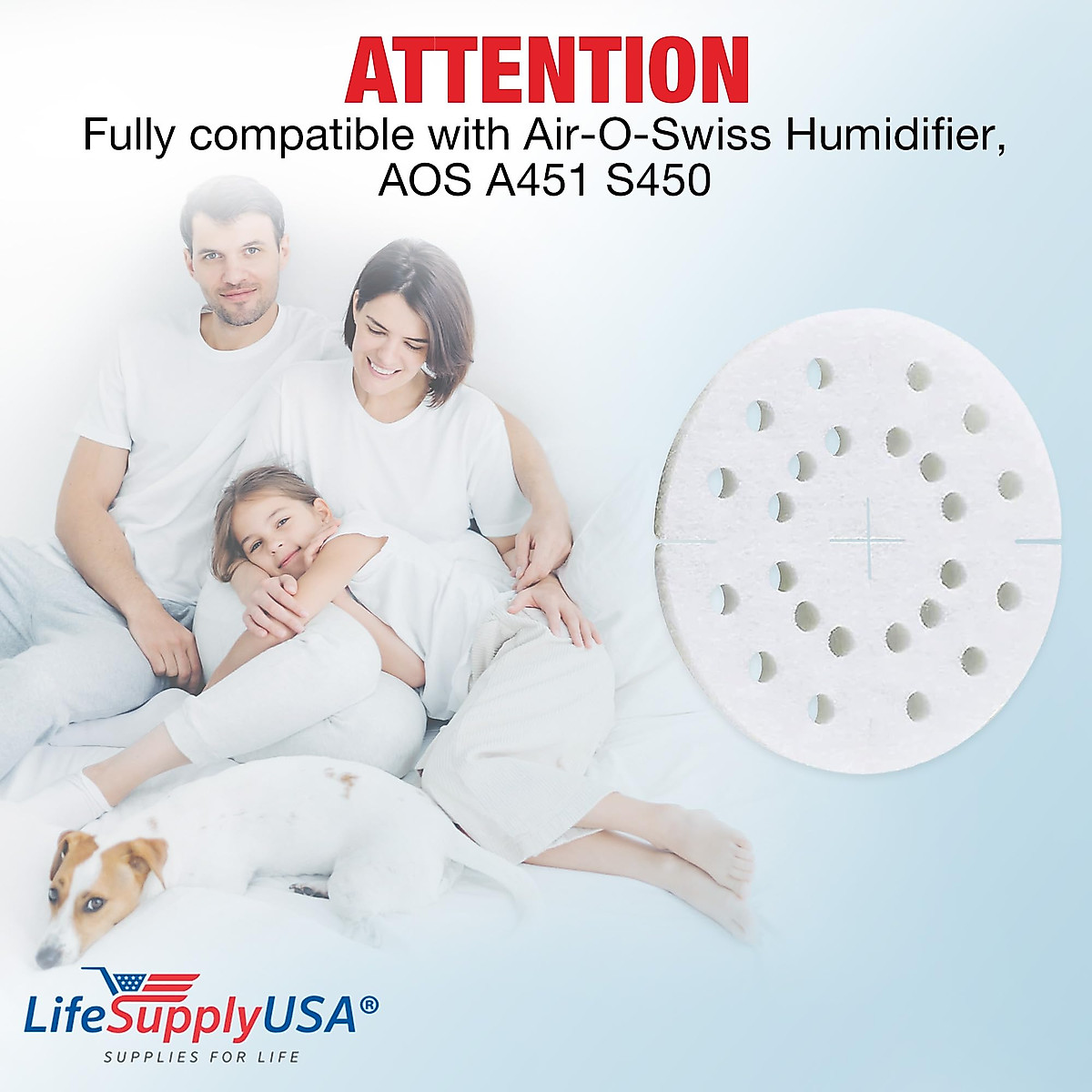 LifeSupplyUSA Humidifier Filter Replacement Anti-Mineral Pad Compatible with Air-O-Swiss Humidifier, AOS A451 S450 (6-Pack)