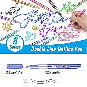 JFSJDF Outline Markers Pens, 8 Colors Double Line Markers Sel-outline Metallic Markers Shimmer Markers for Art, Christmas Stocking Stuffers, Greeting Cards, DIY, Scrapbook, Easter Egg