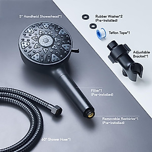 InoFlow High Pressure Filtered Shower head with Handheld 7 Modes, 5” High Flow Hand Held Hydro Rain Showerhead with 60" Stainless Steel Hose and Adjustable Bracket, Matt Black
