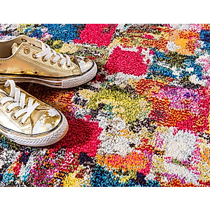 Unique Loom Estrella Collection Abstract, Bright Colors, Distressed, Modern Area Rug, 5 ft x 8 ft, Multi/Beige