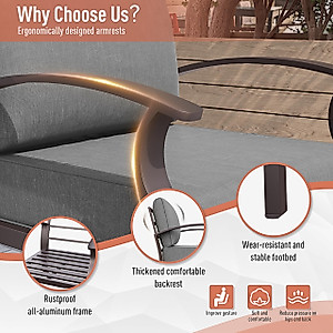 Kurapika Aluminum Patio Furniture Set 5-Seat Modern Metal Outdoor Conversation Sets w/45in Propane Fire Pit Table, Swivel Rocking Chairs Patio Sectional Sofa w/5.1in Cushion, Grey