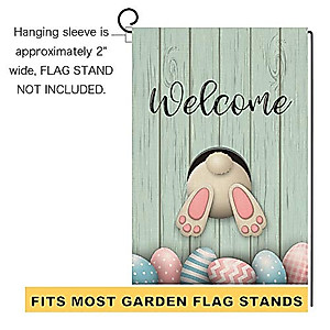 Welcome Spring Easter Bunny Small Garden Flag Egg Vertical Double Sided Burlap Yard Outdoor Decor 12.5 x 18 Inches (126019)