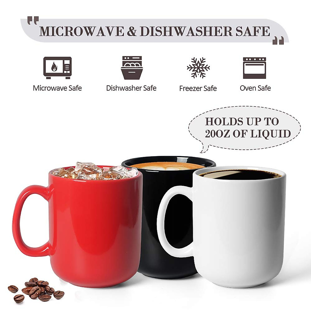 20 OZ Large Coffee Mug, Harebe Smooth Ceramic Tea Cup for Office and Home, Big Capacity with Handle, Red