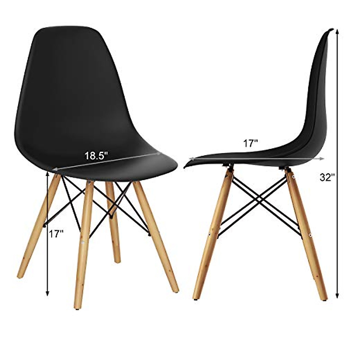 Giantex Dining Chairs Set of 2 Black, Pre Assembled Mid Century Modern Dining Chairs with Wood Legs, Armless Kitchen Chairs, Plastic Dining Side Chair for Dining Room, Kitchen, Living Room
