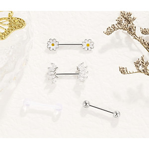 Shakalaka Surgical Steel Nipple Rings Body Piercing Jewelry for Women with Cute Daisy Flower Butterfly Ball Purple 14g