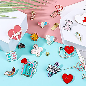 20 Pieces Nurse Enamel Pins Cute Brooch Pins Inspirational Cartoon Lapel Pins Badges Doctor Enamel Pin with Storage Bag for Nurses' Day Christmas Gifts Hat Jacket Bag Decor