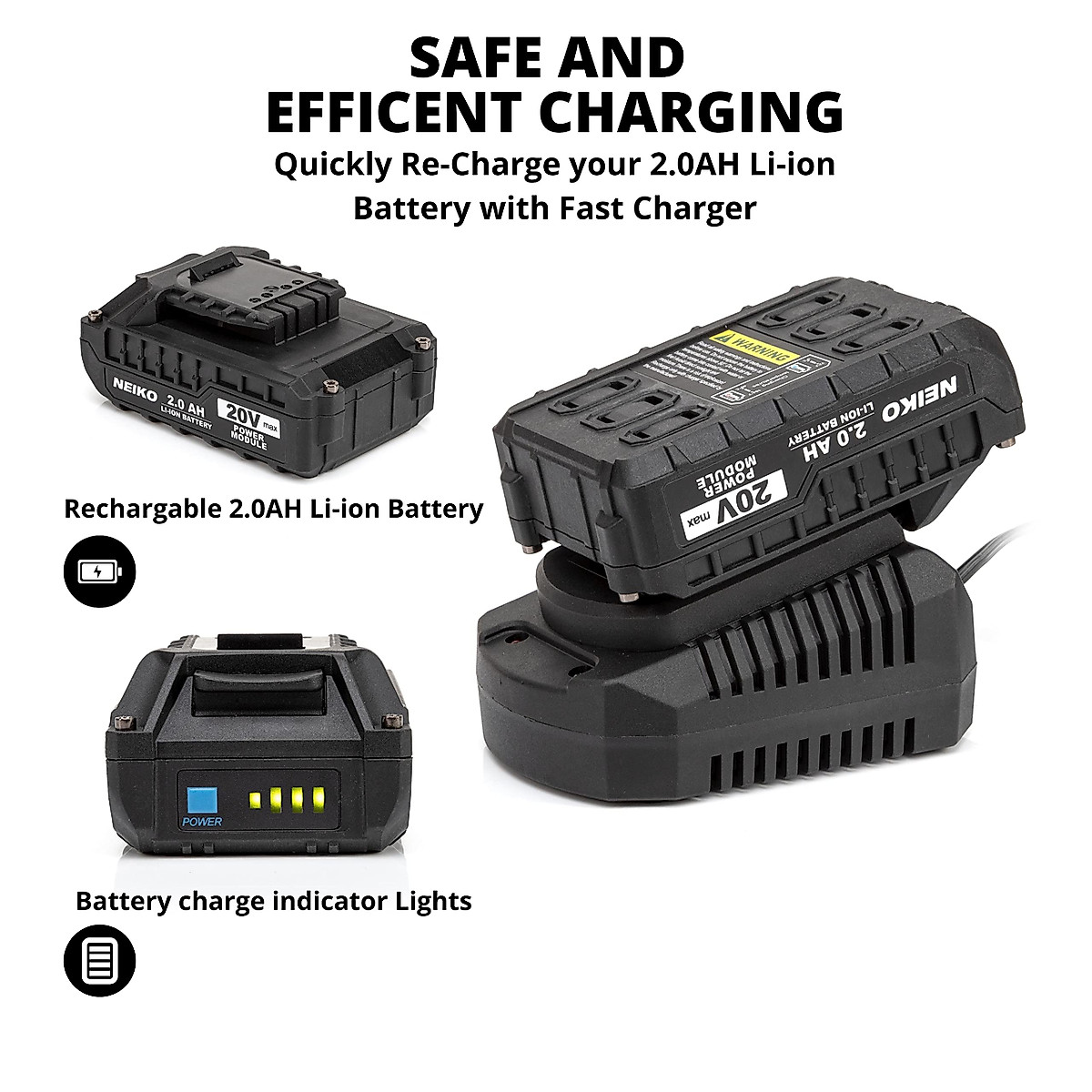 NEIKO 02651A Nail Gun Battery Powered Cordless Brad Nailer & Stapler, 18 Gauge, 2 in 1 Rechargeable Staple Gun & Battery Powered Nail, Cordless Nail Gun, 20V 2.0Ah, Electric Cordless Finish Nailer