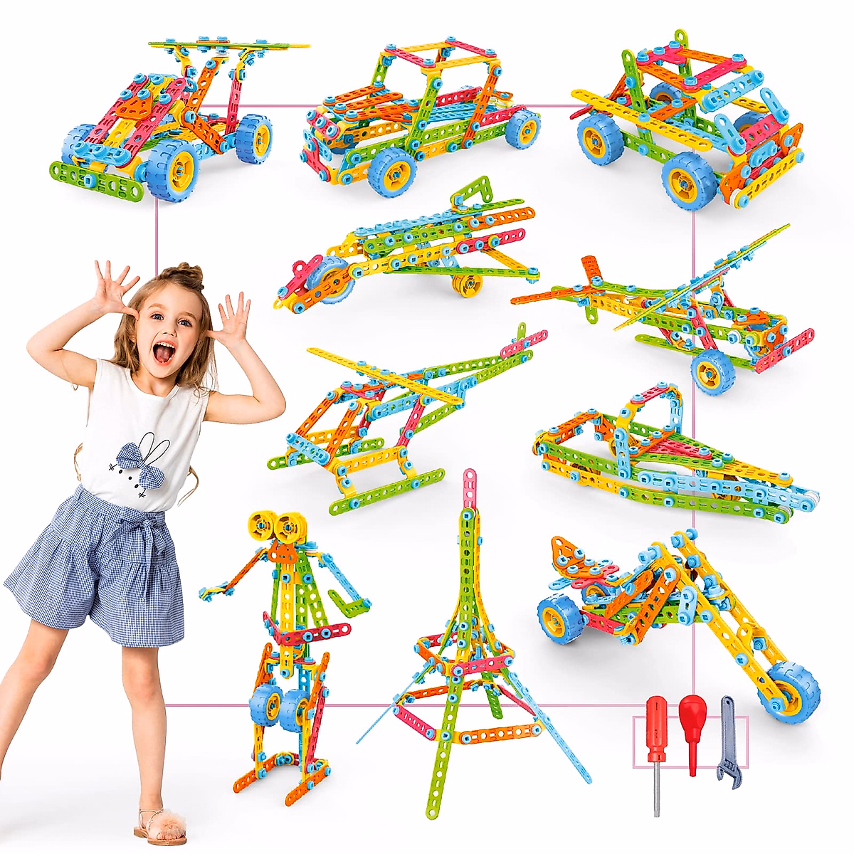 aspeepol 179 Pieces Boys Stem Toys Activities Kids Building Toys and Blocks for Kids Ages 5-12 Construction Tinker Tool Kit Learning Educational Erector Set DIY Childrens Engineering Gift for Kids