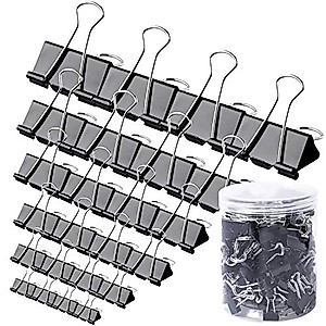 140pcs Binder Paper Clips Assorted Sizes, Binder Paper Clamps Office Supplies Clips for Paperwork, School, Home, Large Medium Small Paperclips Set with Box, Black