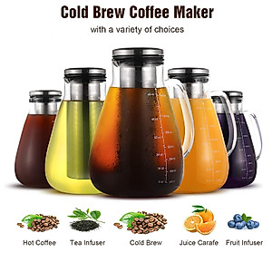 YMMIND Cold Brew Iced Coffee Maker 51oz, Brewed Coffee Pot with Removable Double Mesh 304 Stainless Steel Filter, BPA-Free Cold Brew Pitcher Glass Container, Tea Maker