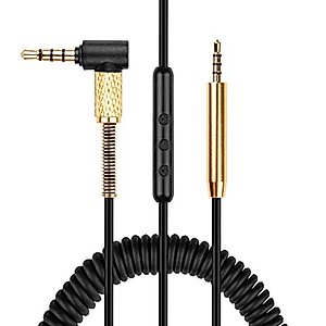 QC35 Cable Coiled Aux Cord Replacement for Bose QC25 / QC35 II / 700 / OE2 Gaming Headphones on PS4 Xbox - Inline Mic Volume Control 4ft to 6ft Audio Wire Accessory