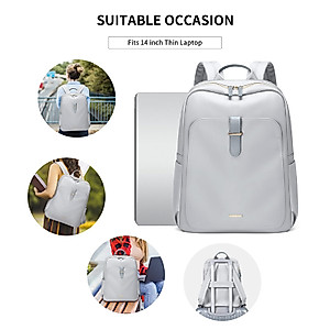 GOLF SUPAGS Laptop Backpack Purse for Women Fits 14 Inch Notebook Casual Daypack Work Travel College Bookbag Fashion Computer Bag (Pale Grey, 14 Inch)