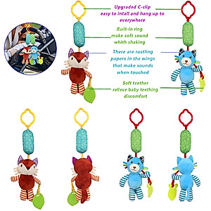 Baby Car Seat Toys, Infant Soft Plush Rattle, Cute Animal Doll,Early Development Hanging Stroller Toys for Newborn Boys Girls Gifts (5 PCS)