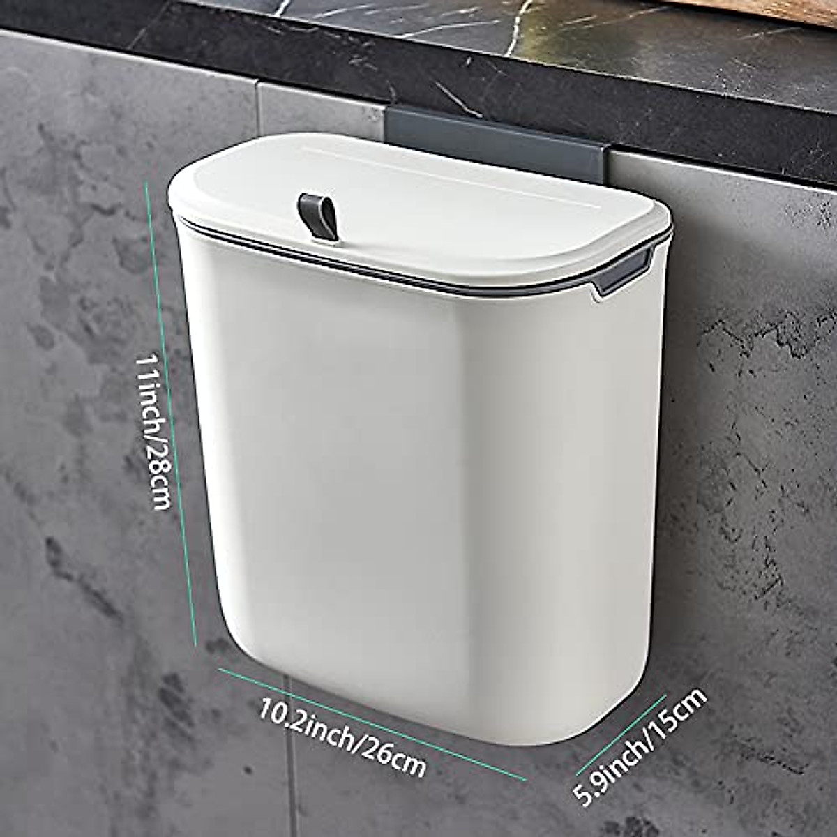 Hanging Trash Can with Lid for Kitchen Cabinet Door, 2.3 Gallon Wall Mounted Garbage Can Kitchen Compost Bin for Countertop or Under Sink