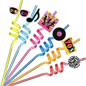 24 Pcs 70s Theme Straws 70s Disco Party Favors Crazy Silly Straws Reusable Drinking Straws Twisty Fun Colorful 1970's Retro Straws for Kids Adults 70s Nostalgic Birthday Party Decorations Supplies