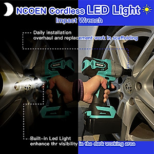 NCOEN 600N.m 1/2 Impact Driver 2 x 4.0 Batteries Cordlss Impact Wrench max torque 450ft/lbs, with 4 sockets and portable carrying case for home garden Blue Impact Gun