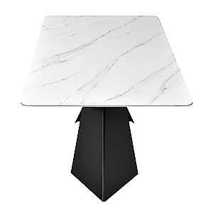 HERNEST 63 Inch White Sintered Stone Dining Table for 4-6, Modern Heavy Duty Dining Room Table with Marble Texture Table Top and Black X-Shaped Carbon Steel Pedestal Kitchen Table for Living Room