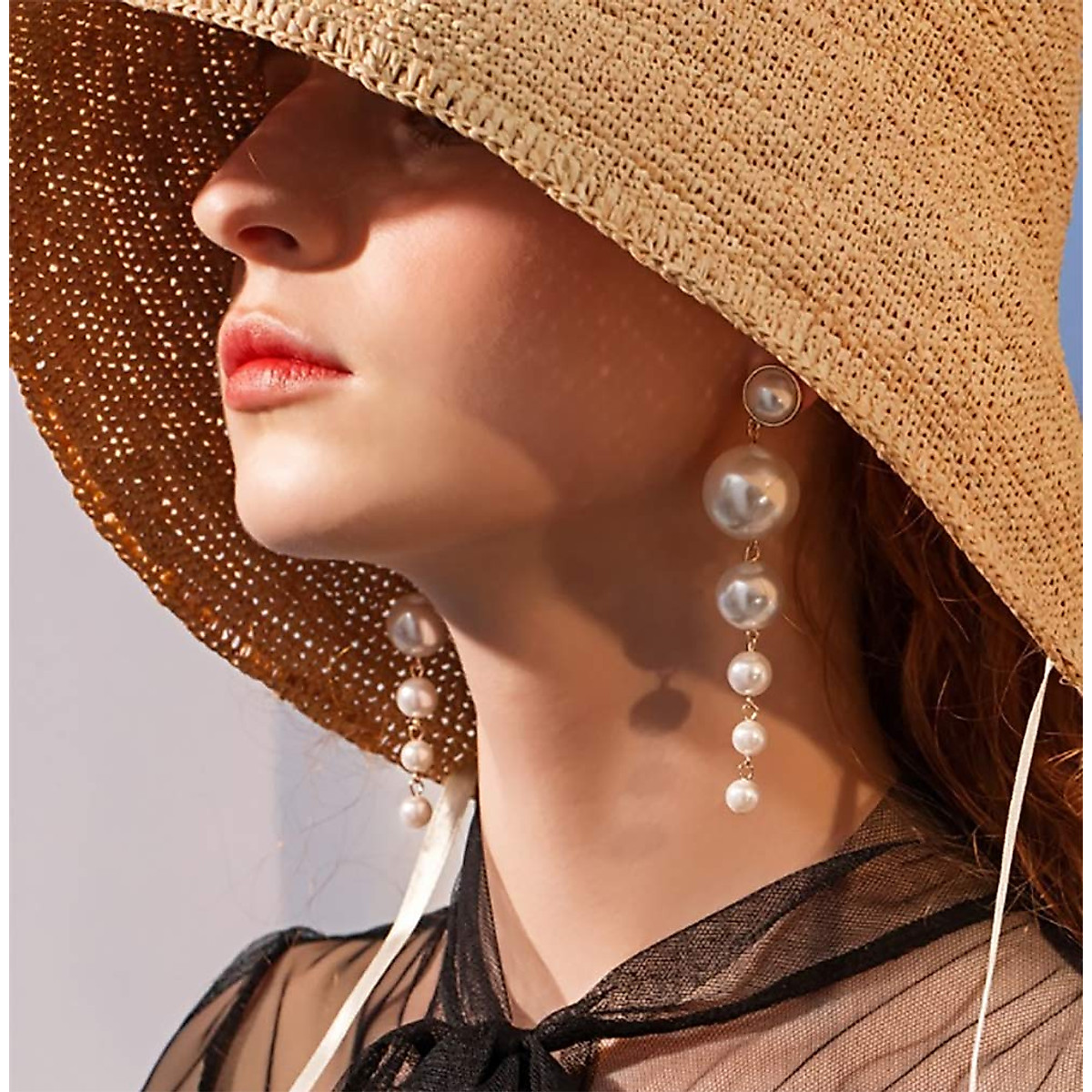 Denifery Boho Gold Long Tassel Earrings Fringe Dangle Earrings Pearls Earrings Thin Earrings Handmade Bohemian Statement Earrings for Women Daily Party