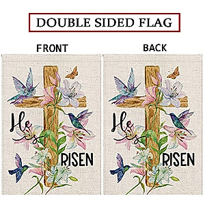 Easter Garden Flag Religious Cross Christian He is Risen Flower 12.5 x 18 Inch Burlap Double Sided Vertical Holiday Seasonal Spring Farmhouse Yard Outdoor Decorations