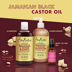 SheaMoisture Strengthen and Restore Shampoo, Conditioner and Body Care Oil Set for Dry Skin and Hair - Jamaican Black Castor Oil with Shea Butter