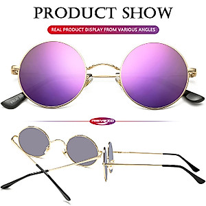 AIEYEZO Round Lennon Glasses Round Polarized Sunglasses for Women Men Small Circle Sunnies (Gold/Purple Mirrored + Silver/Blue Mirrored)