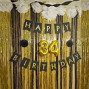 CANREVEL 2 Pack 3.3x8.2 Feet Black and Gold Foil Fringe Backdrop Curtains, Tinsel Streamers Birthday Party Decorations, Fringe Backdrop for Graduation, Baby Shower, Happy New Year, Disco Party