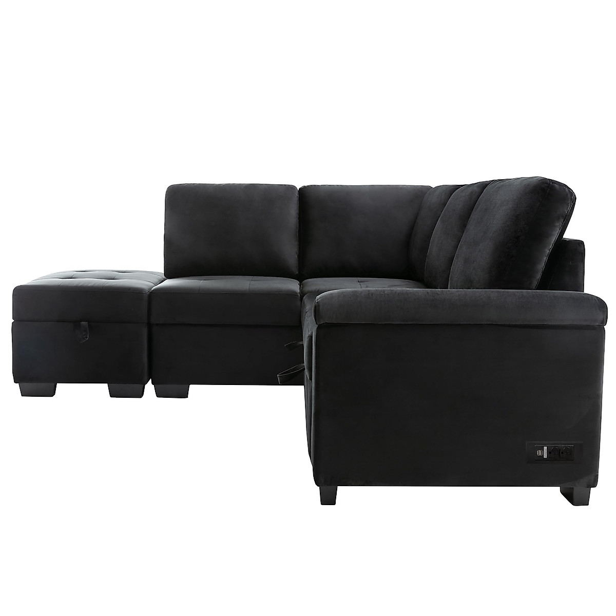 Merax Sleeper Sectional, L-Shape Corner Couch Sofa-Bed with Storage Ottoman, Black